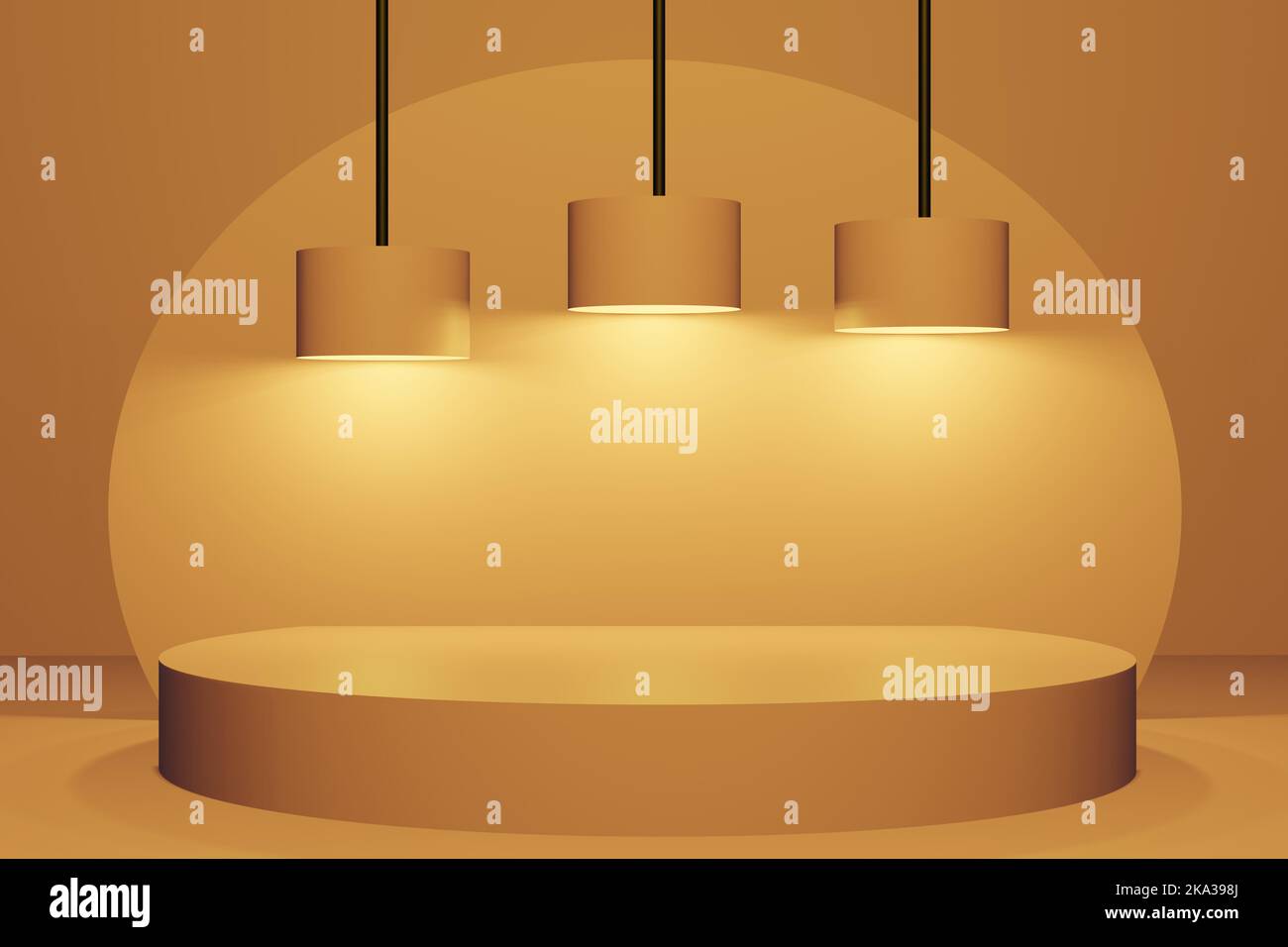 orange beige scene podium, stage with 3 light on wall background 3d ...