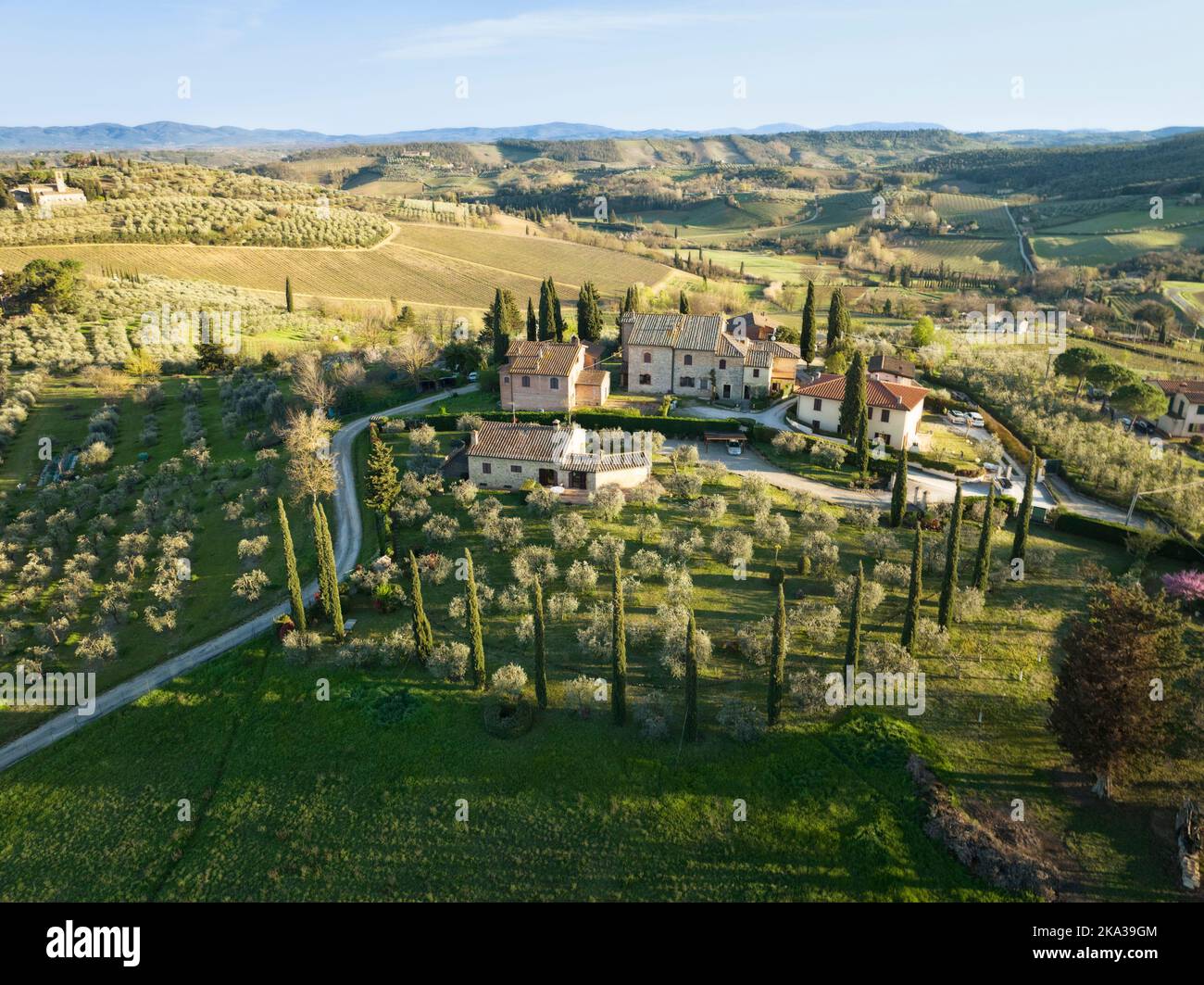 Farmhouse tipical of Tuscany from aerial view Stock Photo - Alamy
