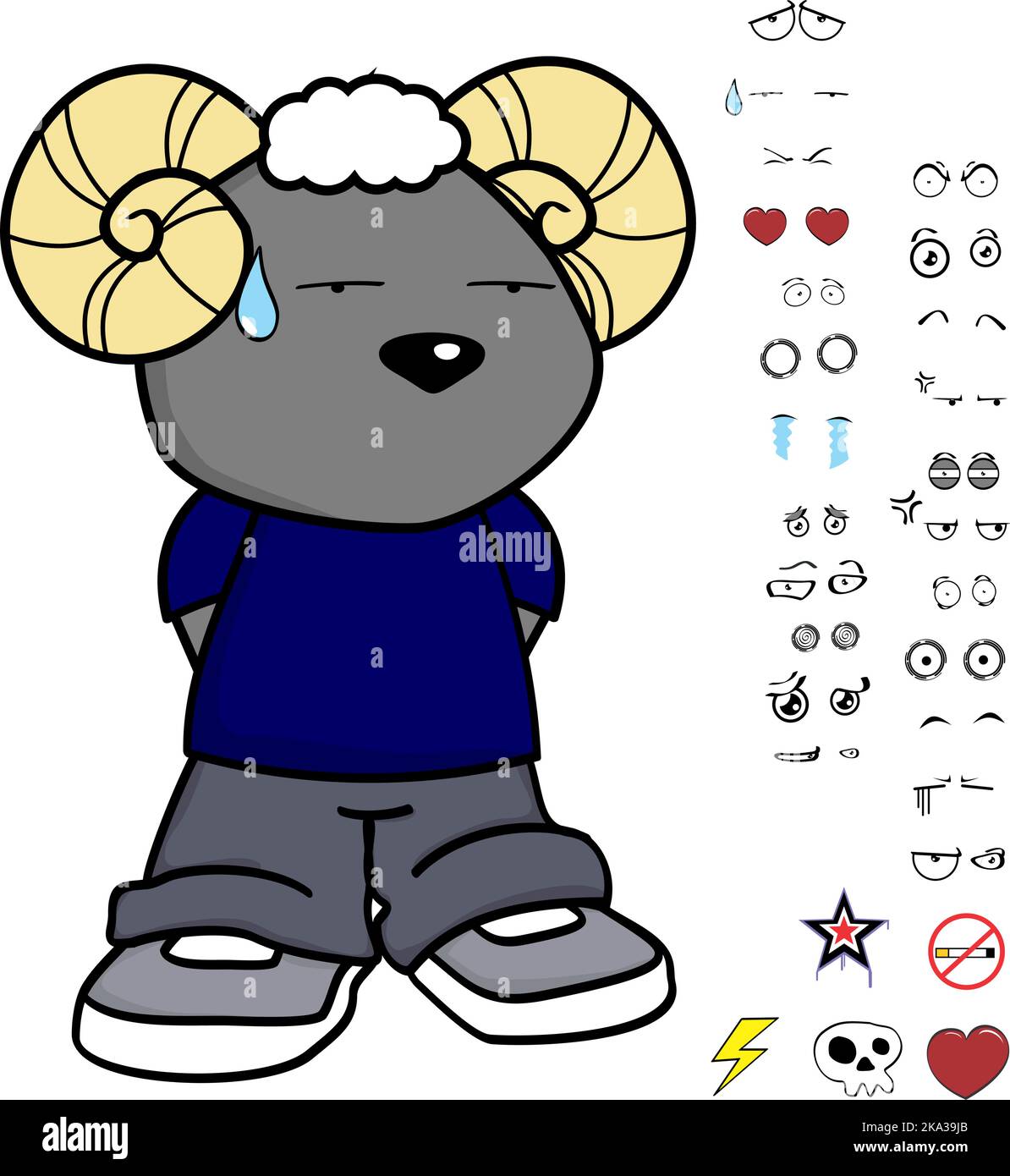 cute ram young kid character cartoon kawaii expressions set pack in ...