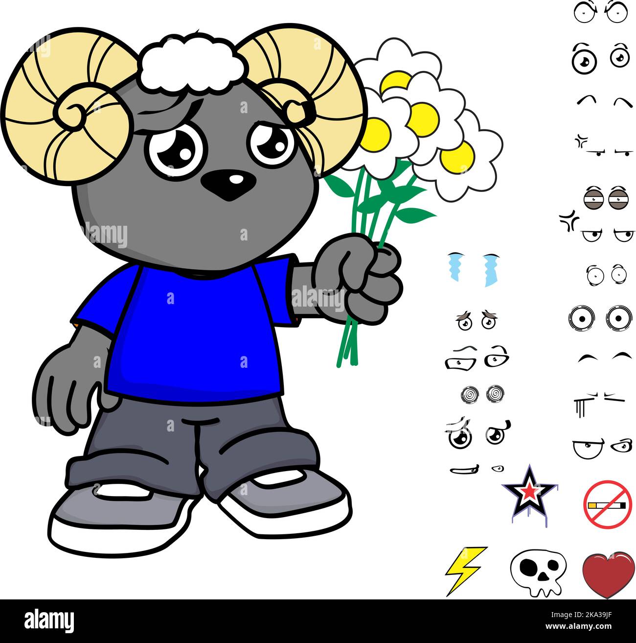 love ram young kid character cartoon kawaii expressions set pack in ...