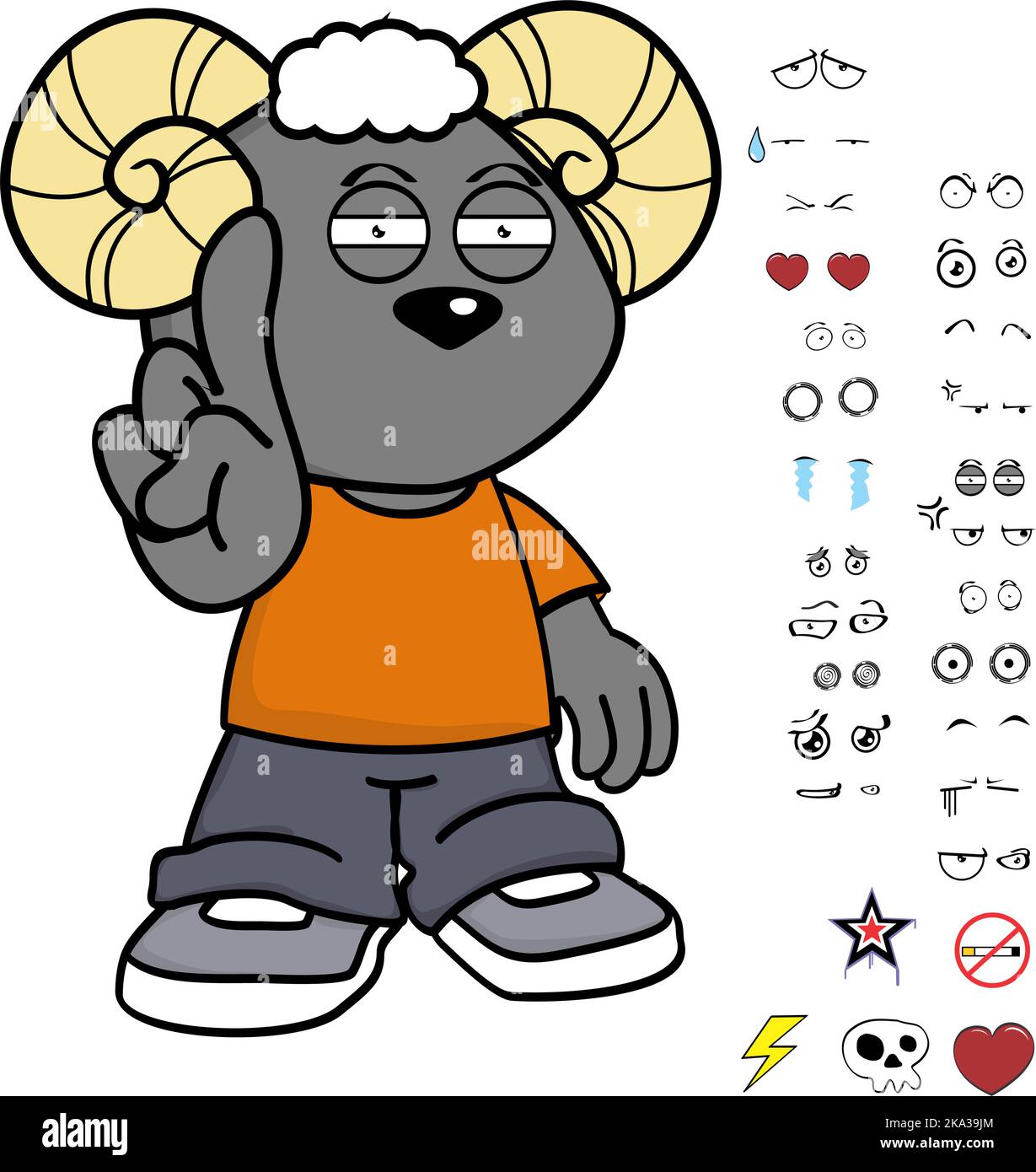 ram young kid character cartoon kawaii expressions pack in vector ...