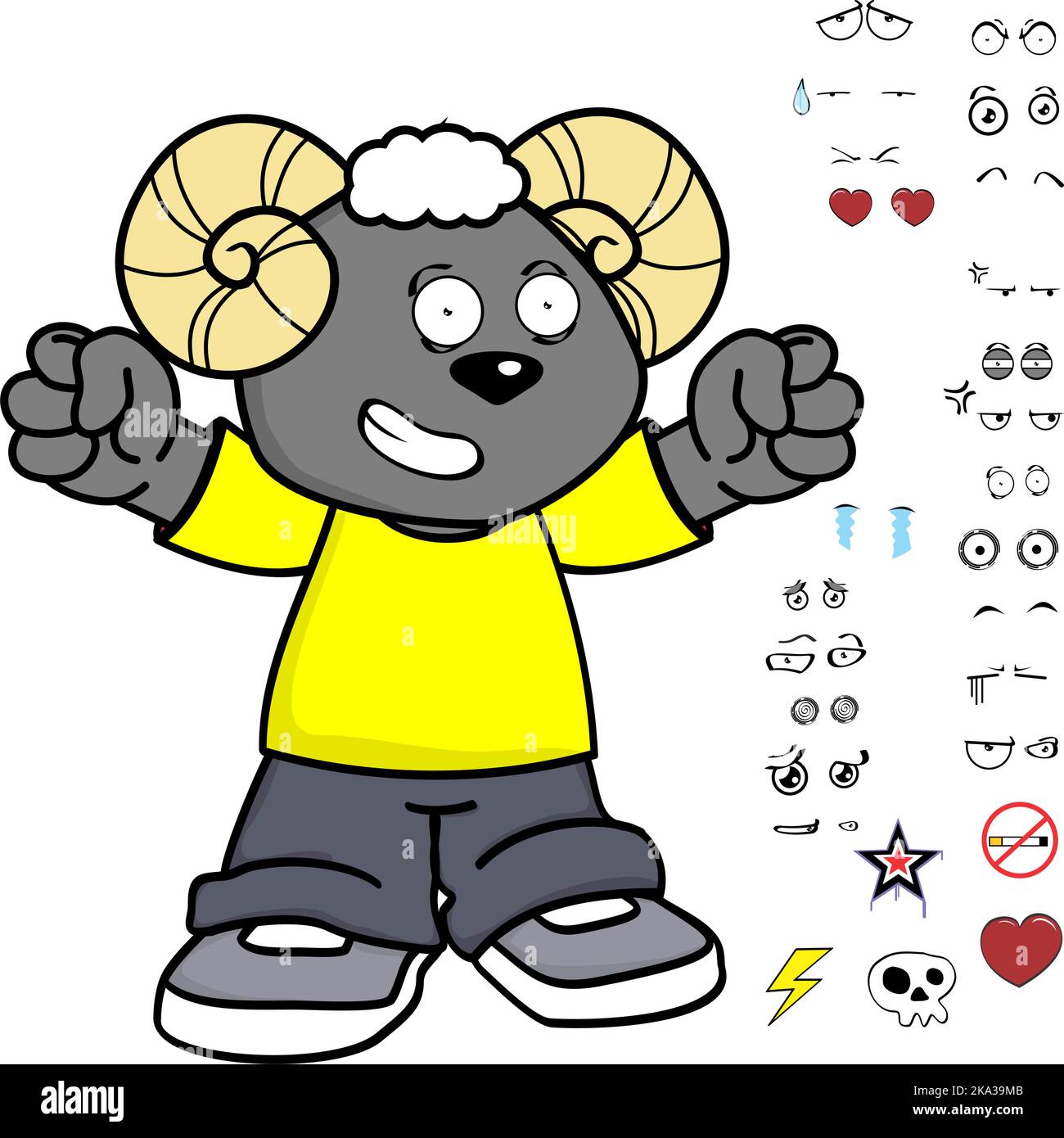 ram young kid character cartoon kawaii expressions set in vector format ...