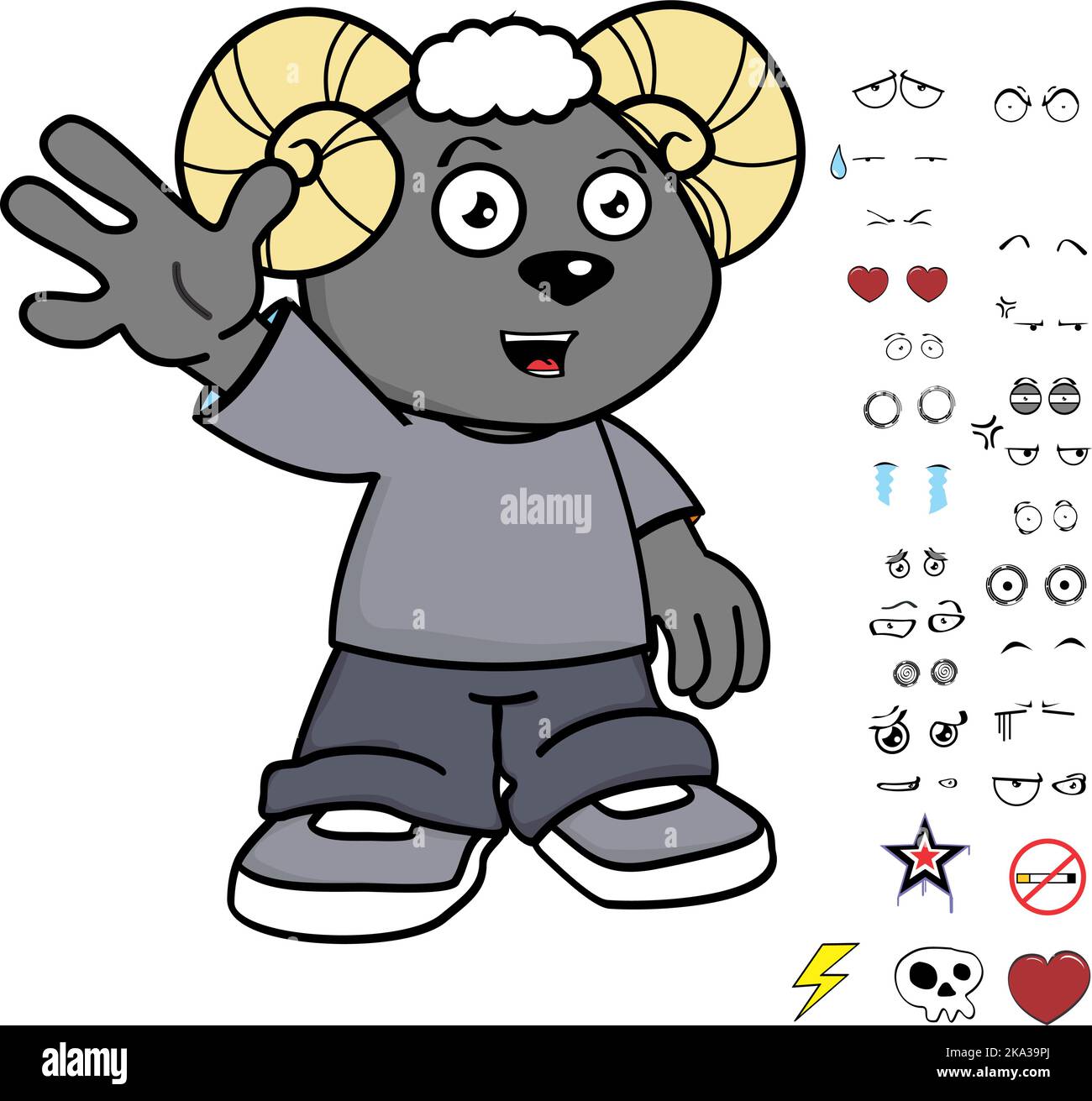 ram young kid character cartoon kawaii expressions set collection in ...