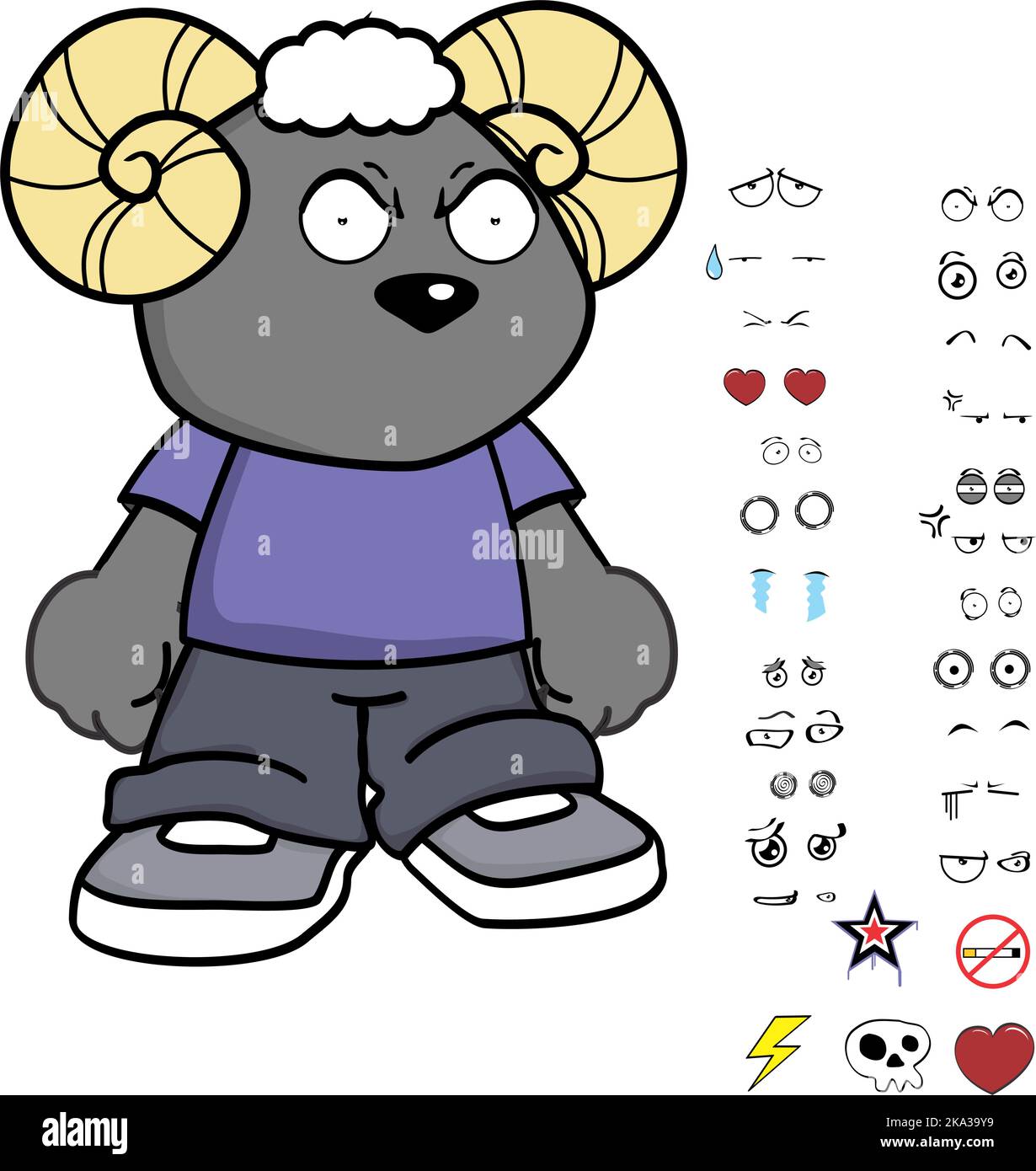 angry ram young kid character cartoon kawaii expressions set pack in ...
