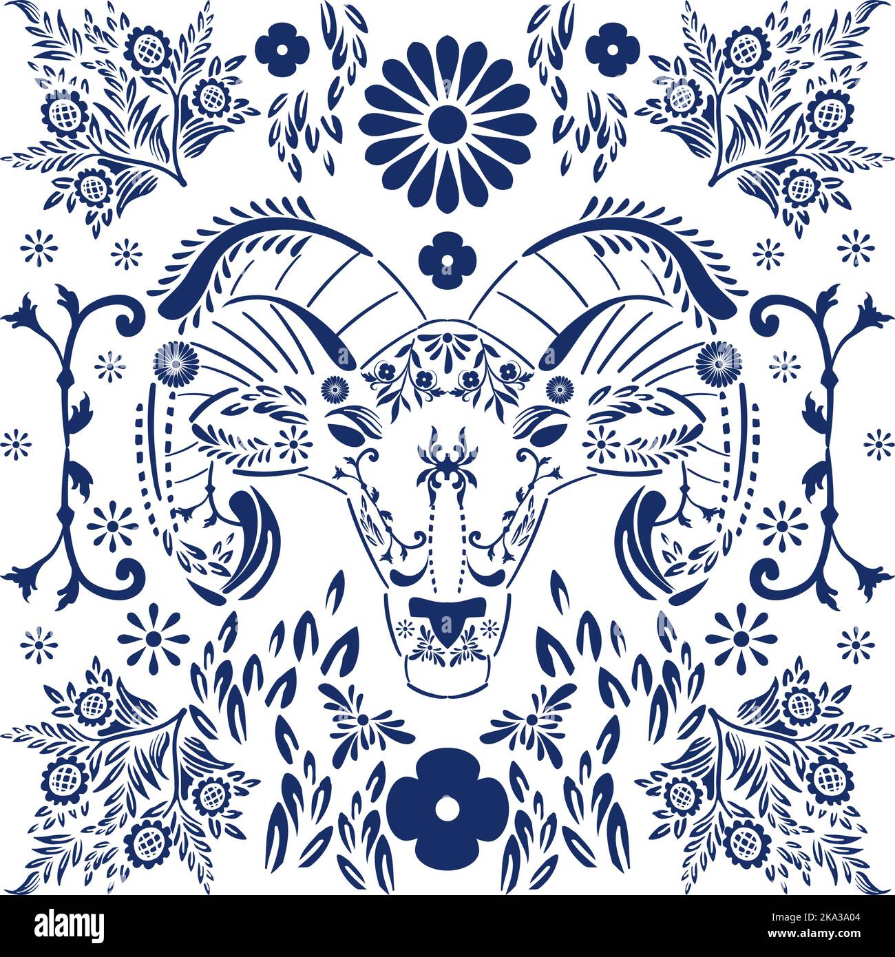 ram mexican talavera puebla art illustration mosaic pattern in vector ...