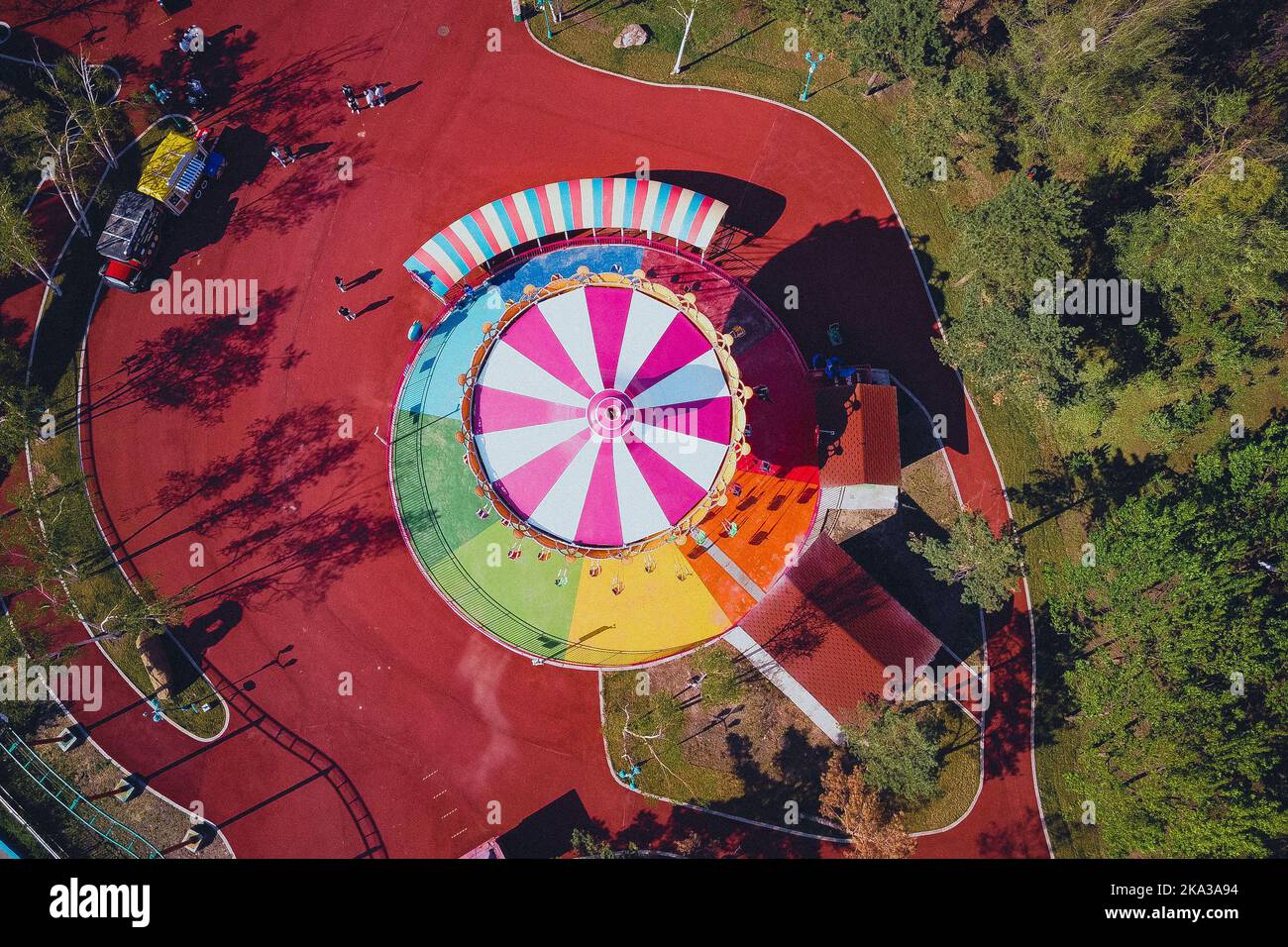 The top view of an entertainment place, colorful roof in the Peremoga Park Stock Photo - Alamy