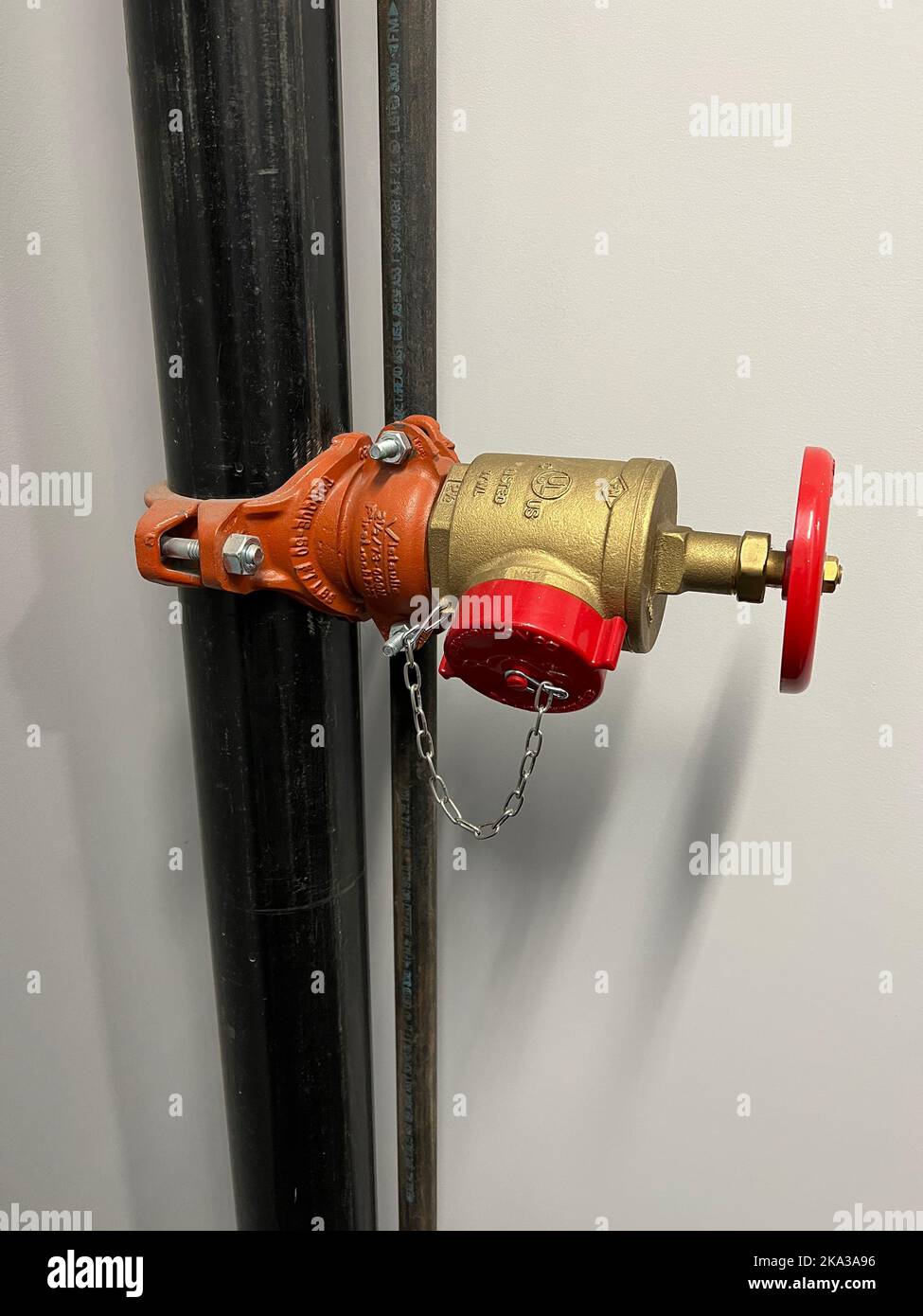A closeup shot of fire department standpipe connection in a building ...