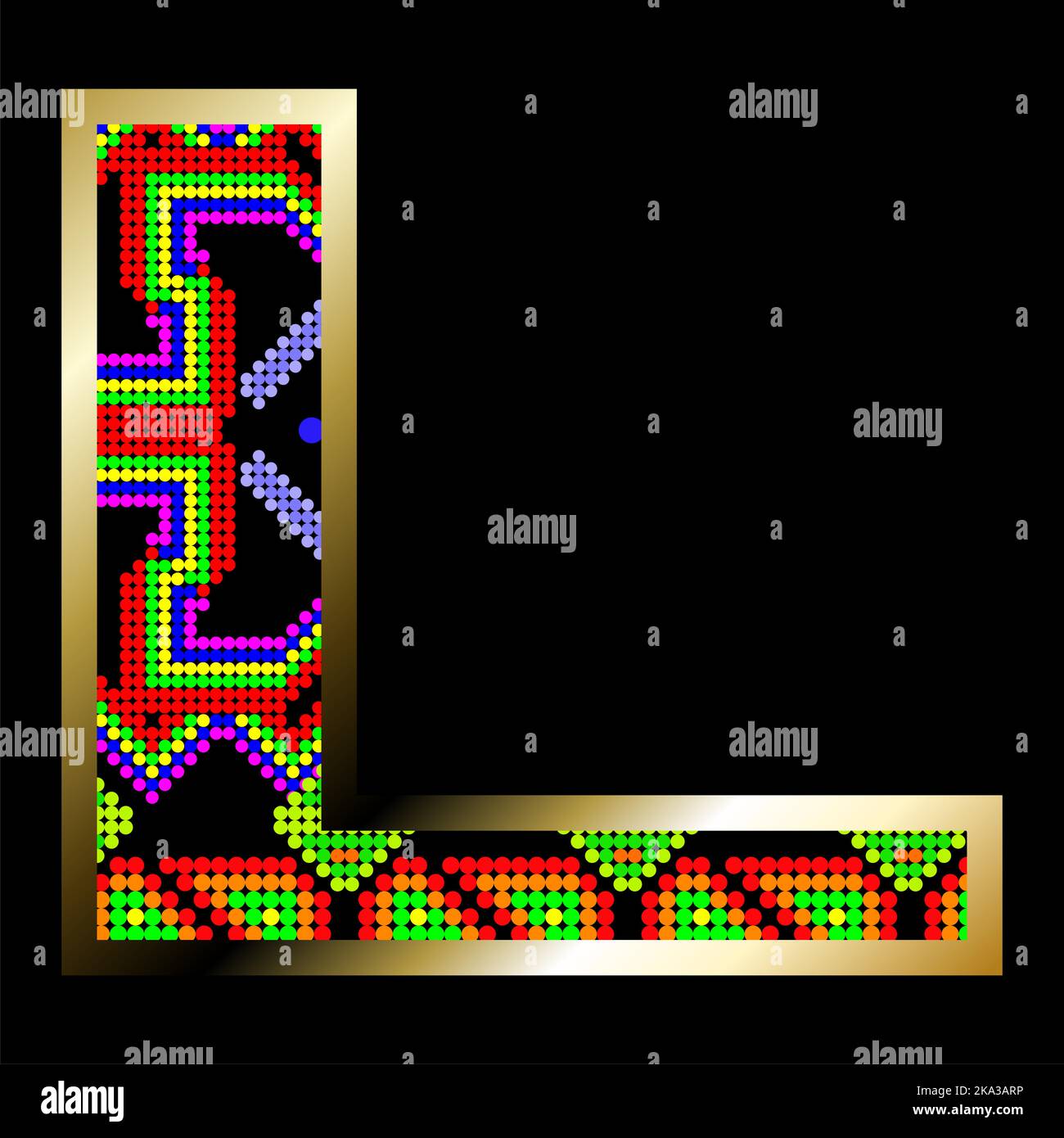 L golden alphabet letter mexican huichol art illustration colorful in ...