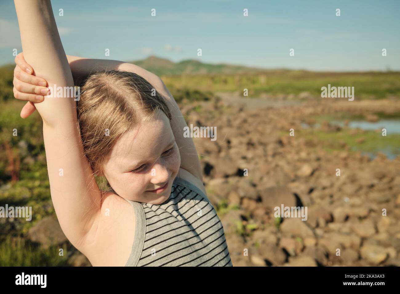Girl stretching arms hi-res stock photography and images - Alamy
