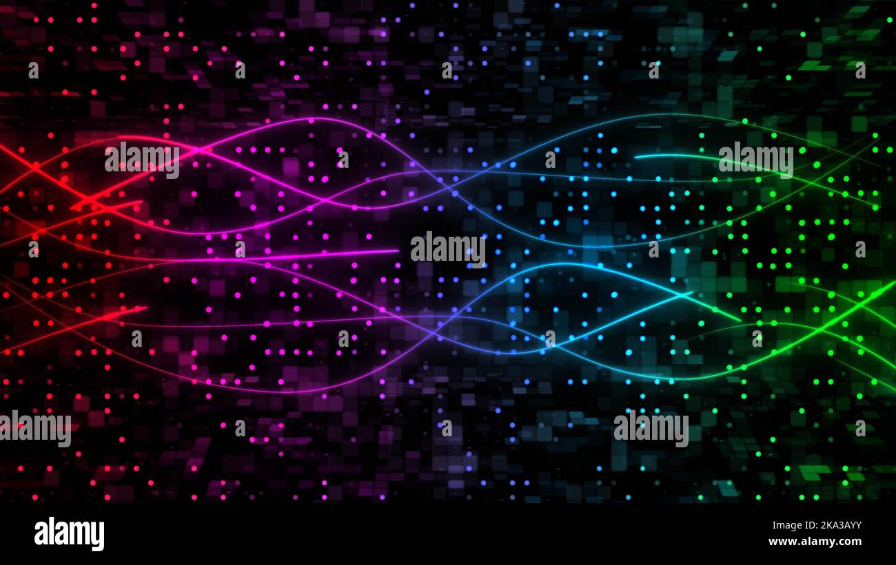 Futuristic technology background - multicolour wavy lines and different ...