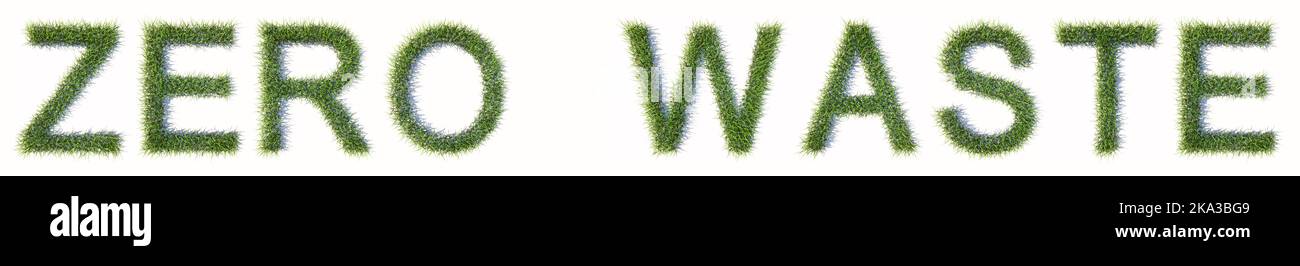 Concept or conceptual green lawn grass forming the ZERO WASTE text ...