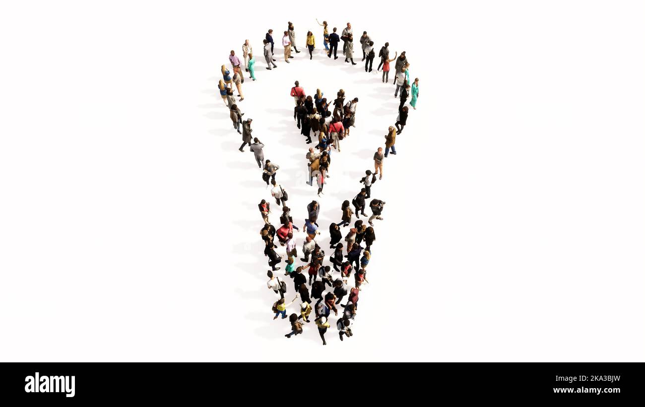 Concept conceptual large community of people forming a lightbulb image ...