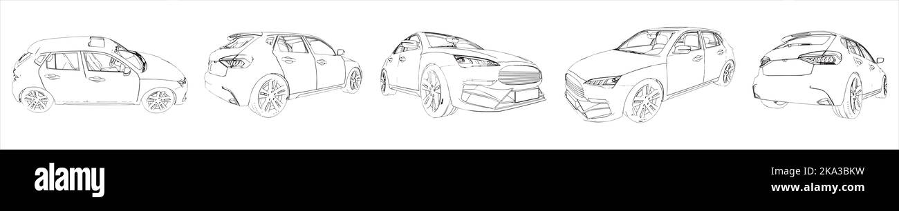 Concept or conceptual set of an urban car sketches from different ...