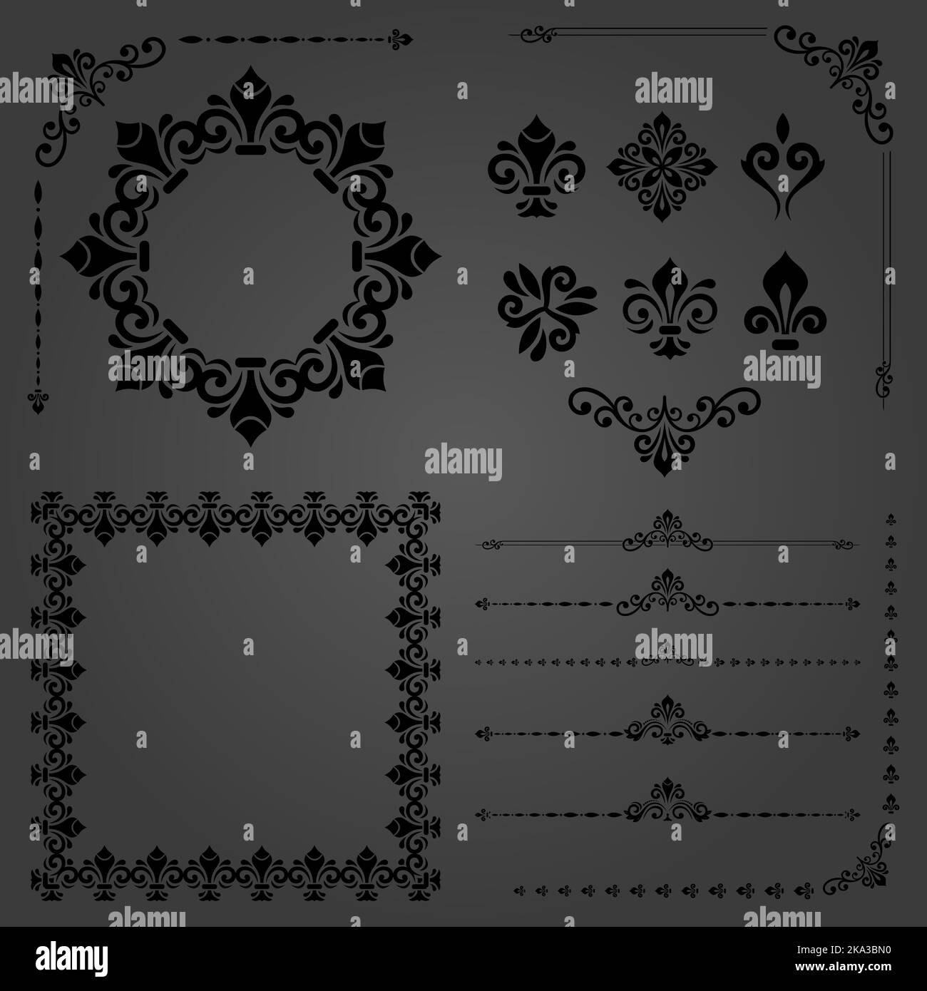 Vintage set of horizontal, square and round elements. Black elements ...