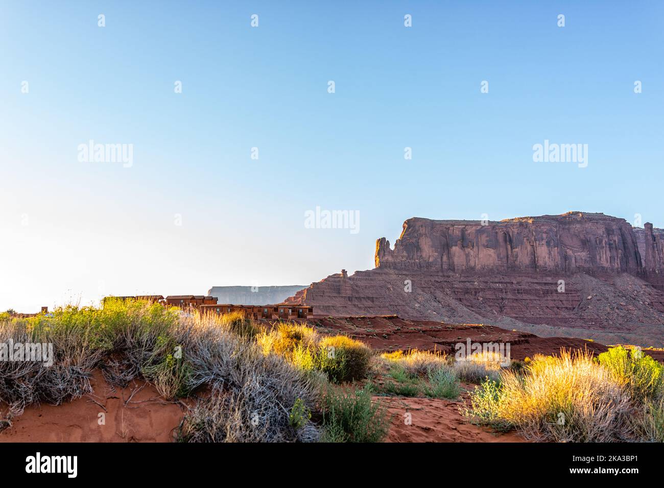 View of mesa butte formations with red orange rock color in Monument ...