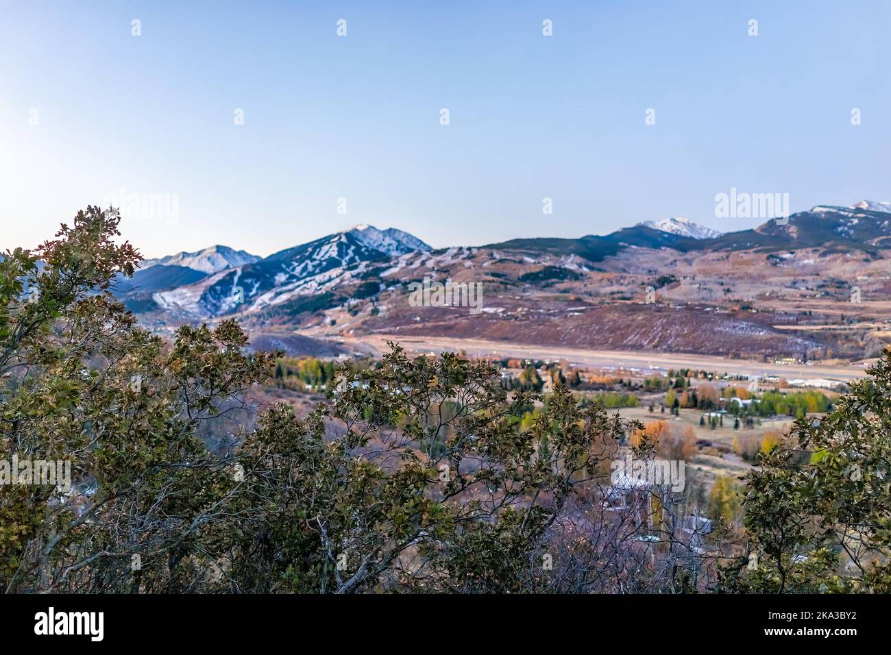 Aspen highlands in Colorado with colorful pastel blue blue twilight ...