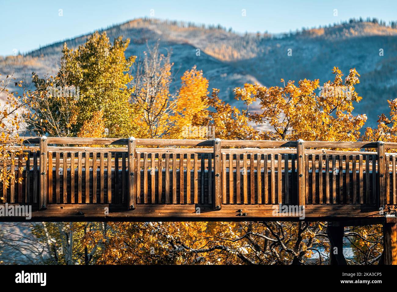 Aspen, Colorado mountains in late fall early winter season with snow covered oak trees by ...
