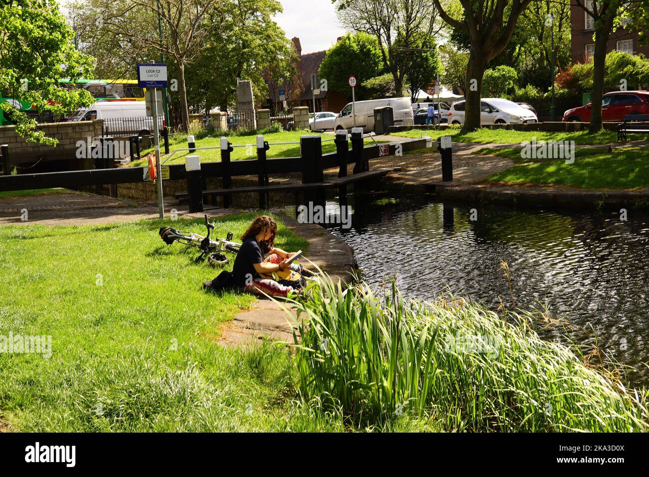 Spring day at the Grand Canal, Dublin Ireland with calm water Stock ...