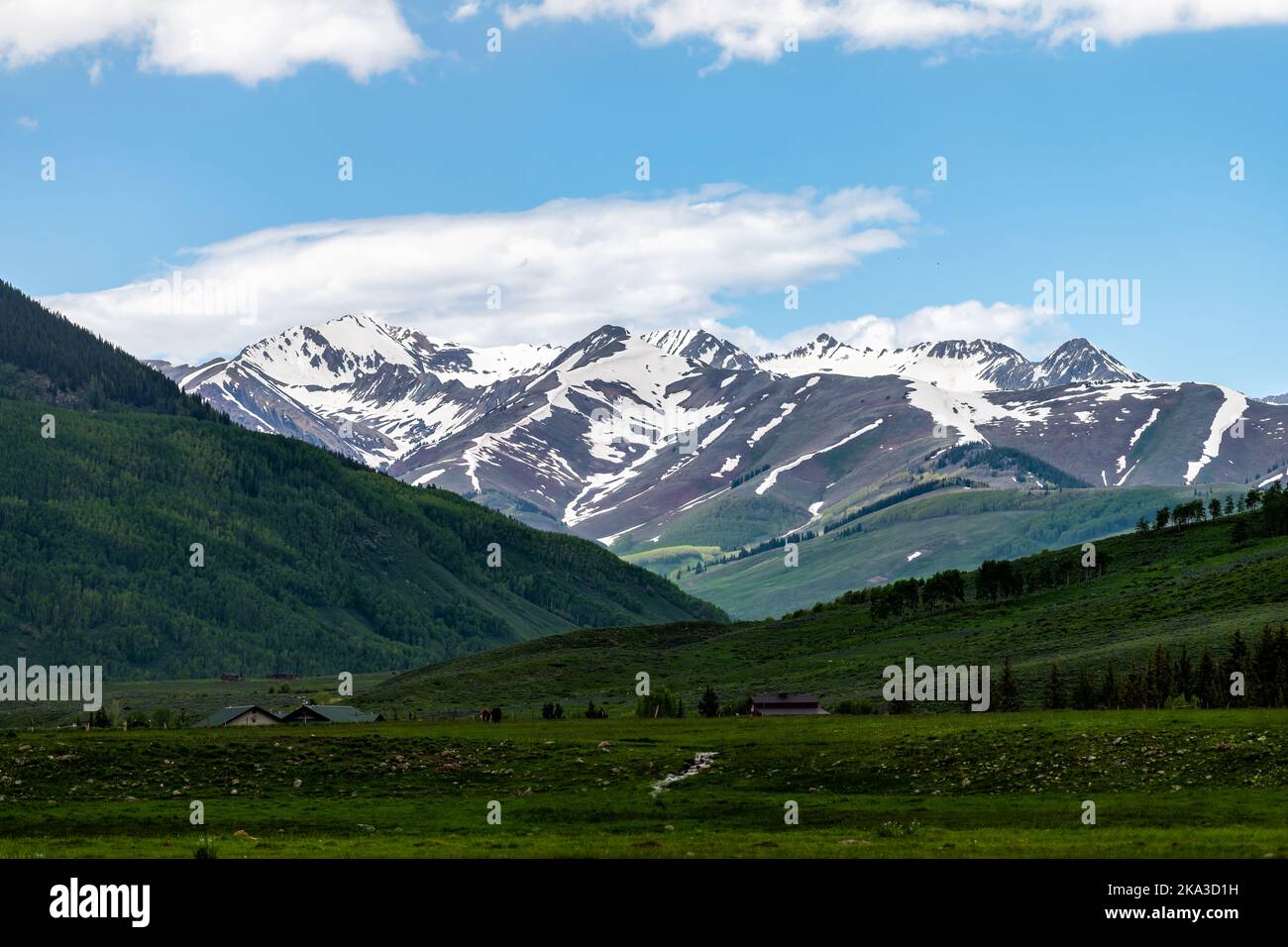 Mount Crested Butte village town with houses in summer and wooden ...