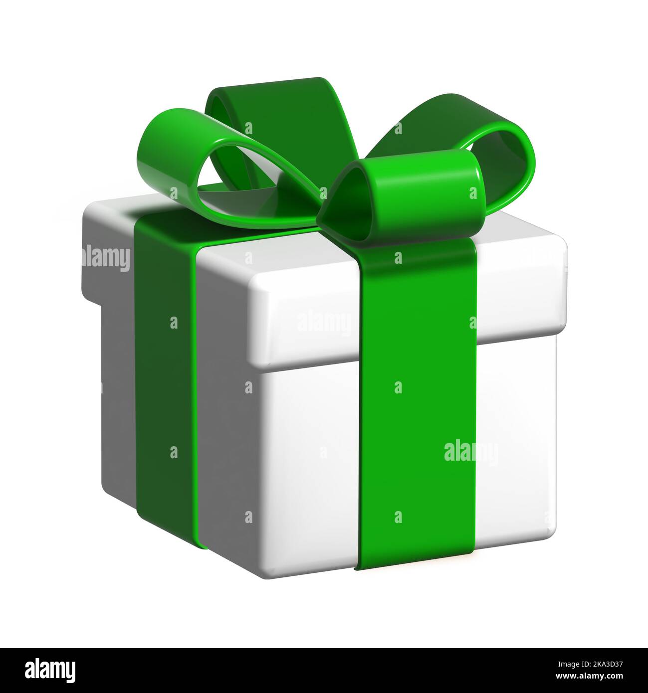 3d gift box icon. Christmas holiday white green gift wrap Stock Photo ...