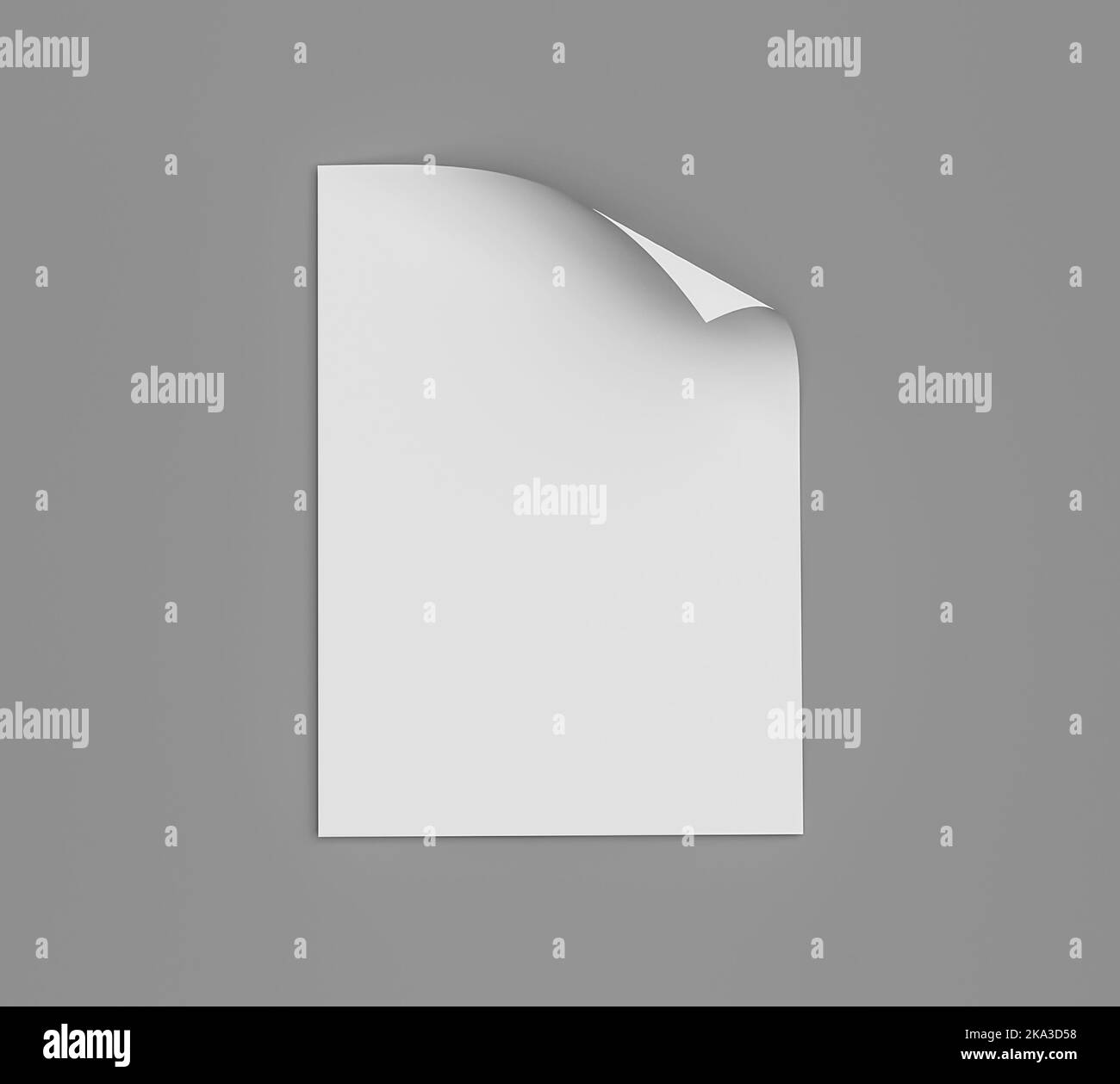 A 3D rendering of an empty paper sheet with a curved corner in A4 ...