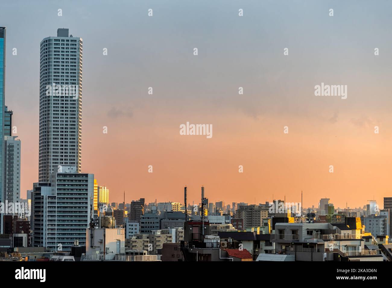 Toshima at Tokyo, Japan cityscape skyline at orange yellow golden ...