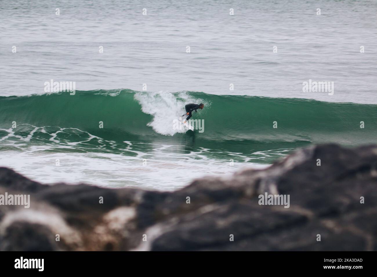 A surfer rides an ocean wave on her surfboard Stock Photo - Alamy