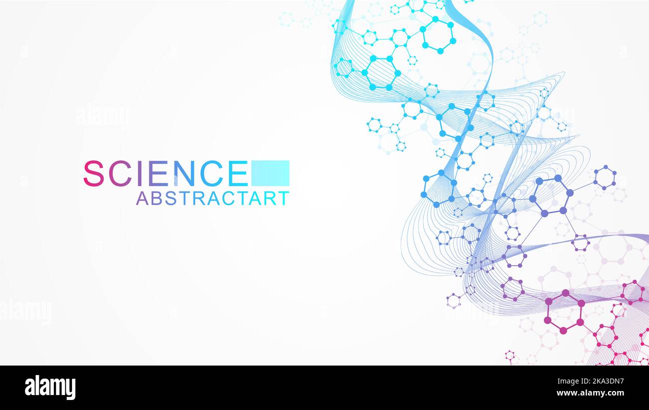 Modern scientific background with hexagons, lines and dots. Wave flow ...