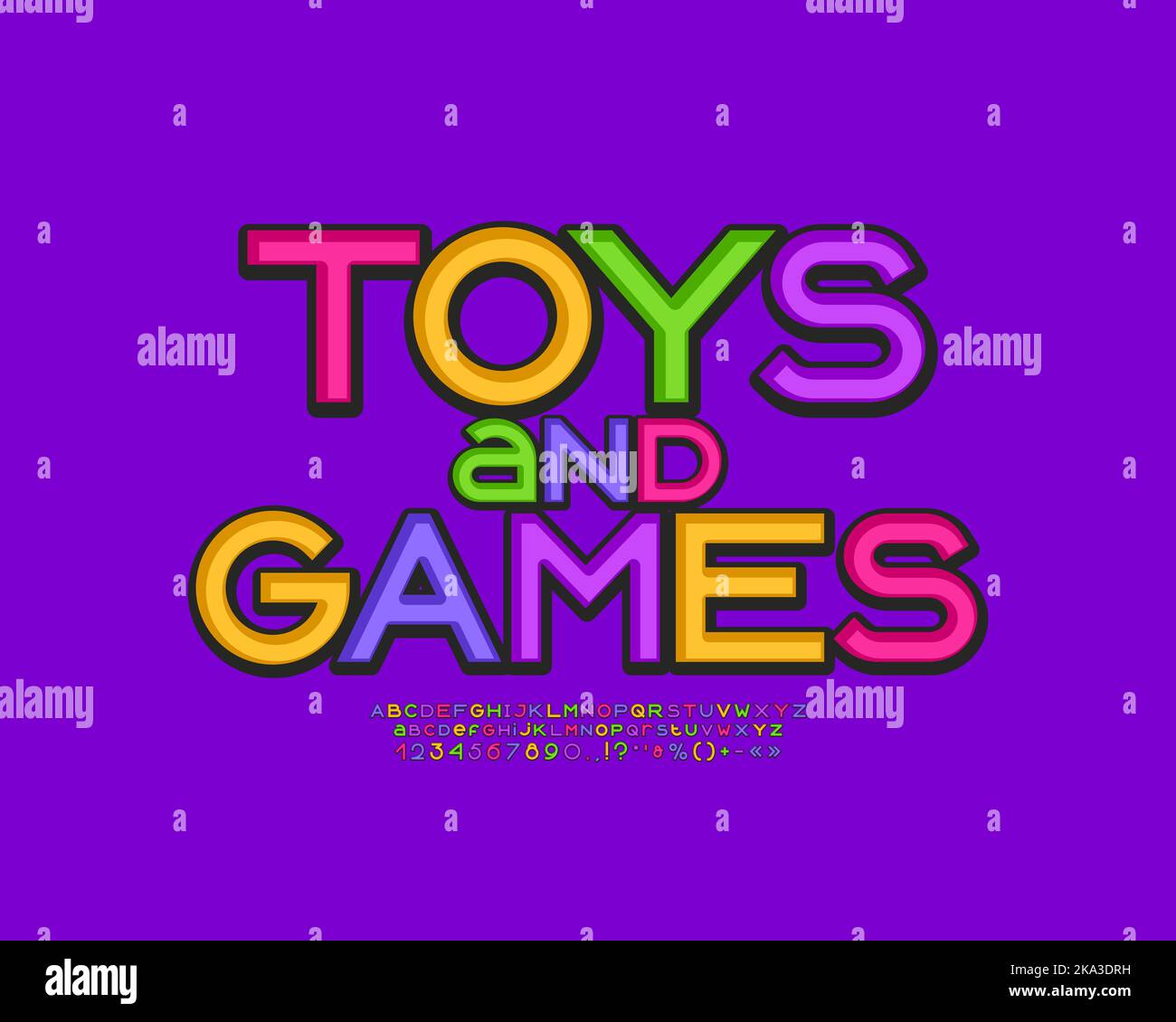 Multicolor emblem Toys and Games and bright font with alphabet and ...