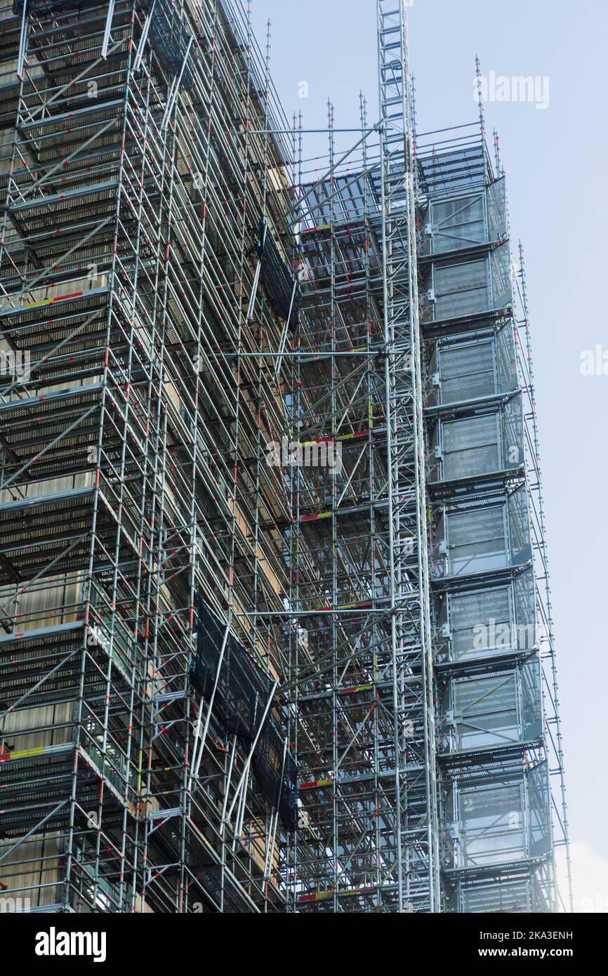 From below scaffolding around modern building during renovations Stock ...