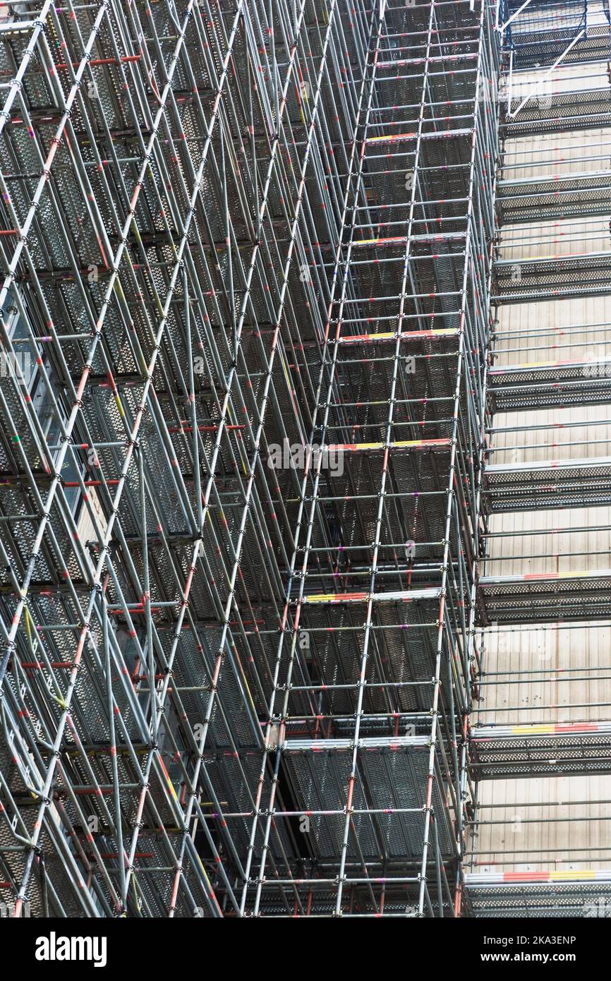From below scaffolding around modern building during renovations Stock ...