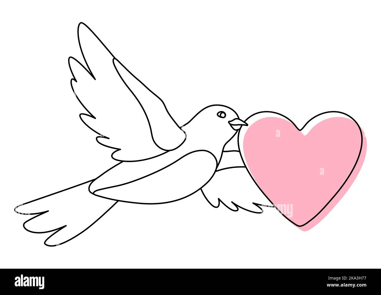 Illustration of cute flying bird and holding heart. Image of birdie in ...