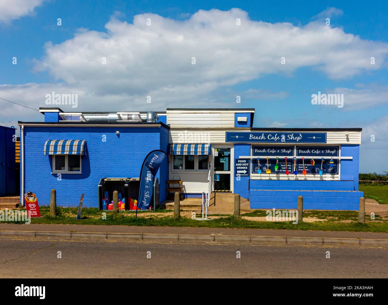 Beach cafe and shop on the clifftop at Old Hunstanton on the north ...