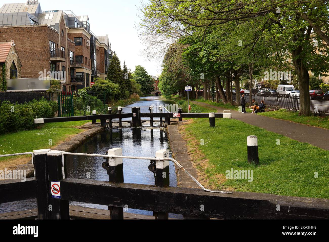 Spring day at the Grand Canal, Dublin Ireland with calm water Stock ...