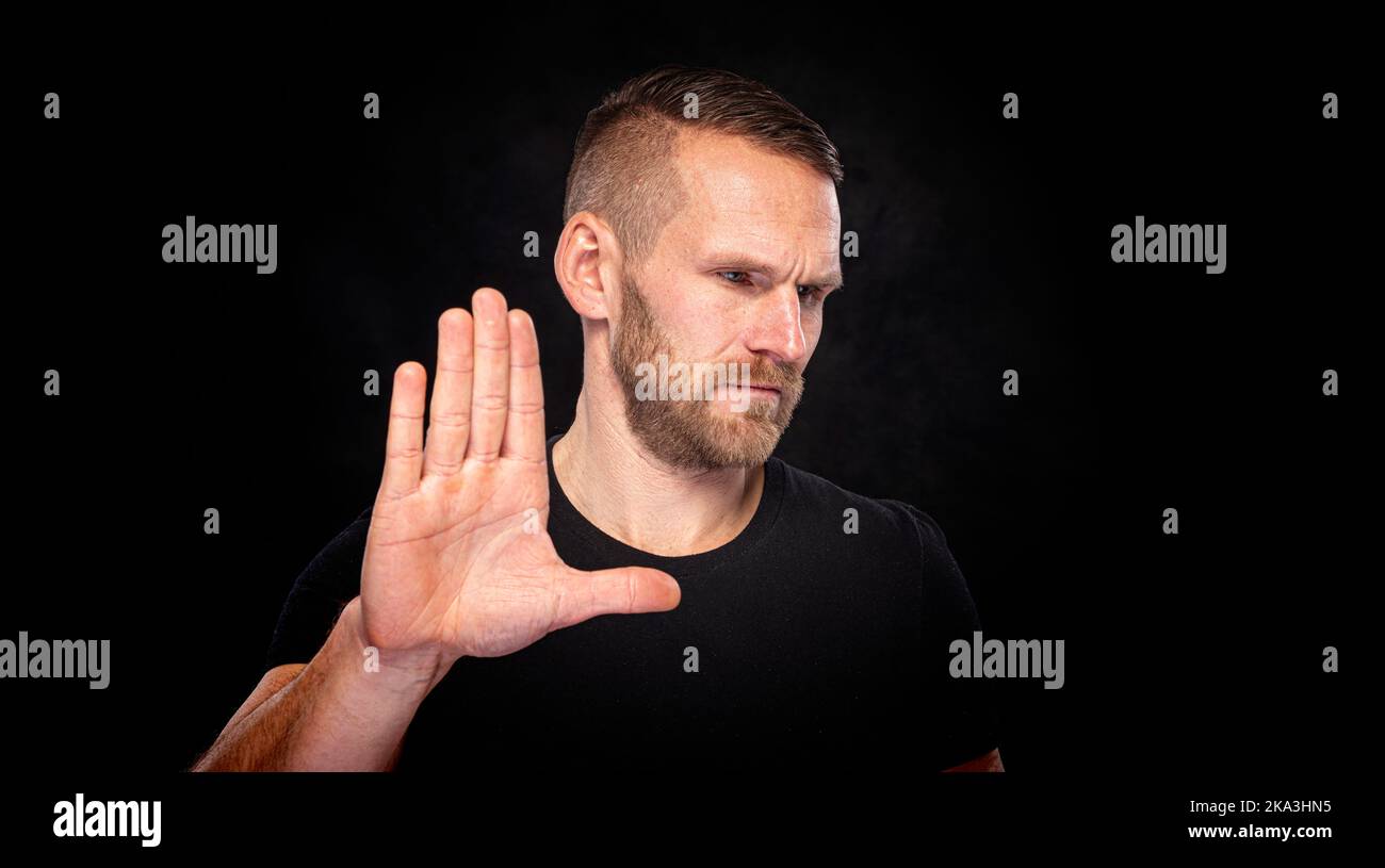 Prohibition stop sign hand symbol hi-res stock photography and images ...