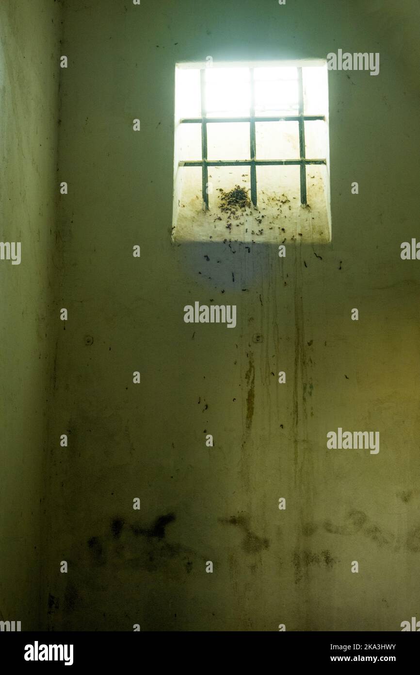 Daylight shining through a barred cell window at the Terezin ...