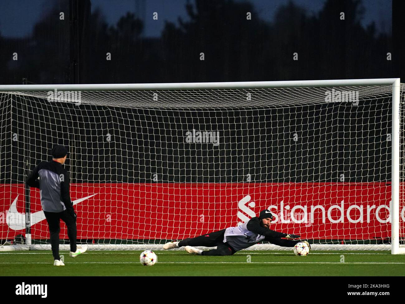 Liverpool goalkeeper Alisson Becker during a training session at the ...