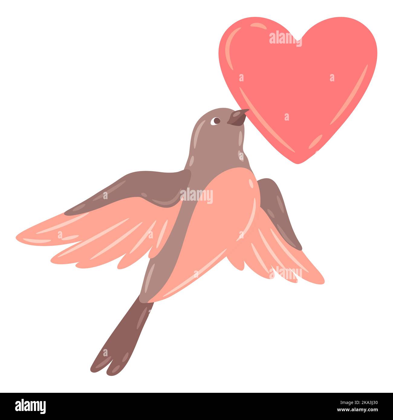 Illustration of cute flying bird and holding heart. Image of birdie in ...