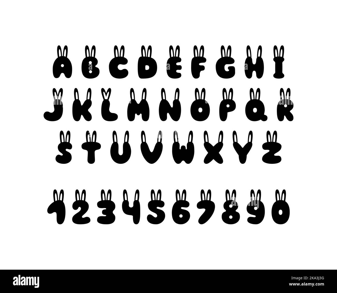 Cute alphabet and numbers with animal rabbit ears. Creative cartoon ...