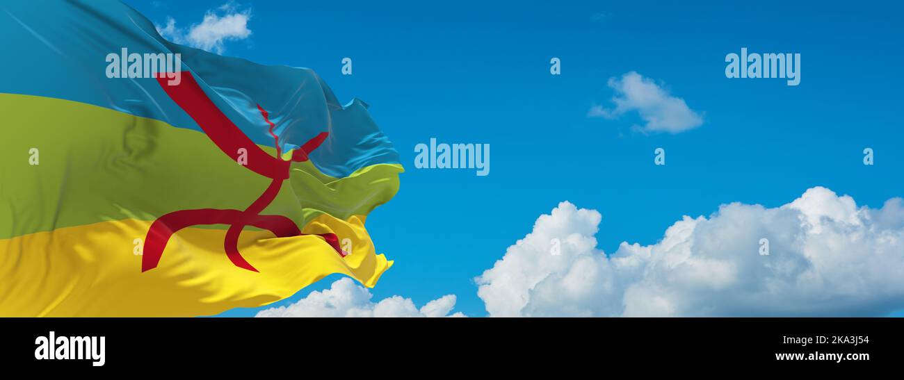 flag of Berbers Berbers at cloudy sky background, panoramic view. flag ...