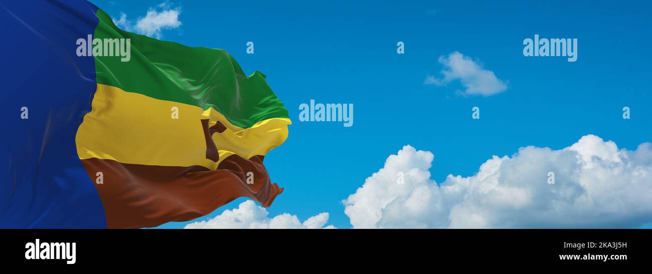 flag of Bantu peoples Venda people at cloudy sky background, panoramic ...