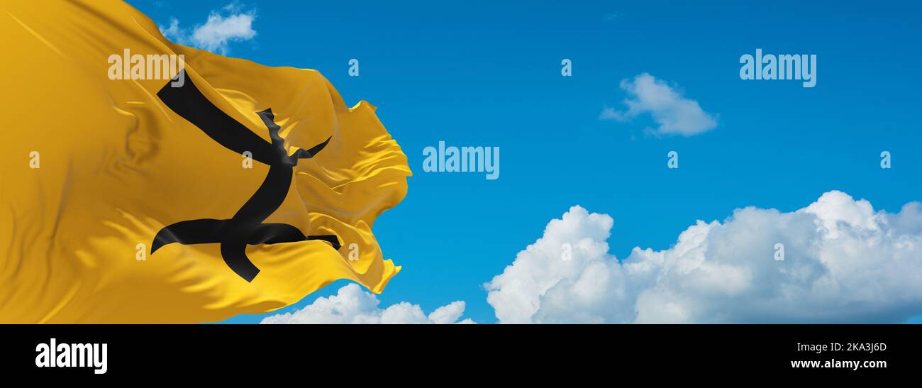 flag of Berbers Chaoui people at cloudy sky background, panoramic view ...