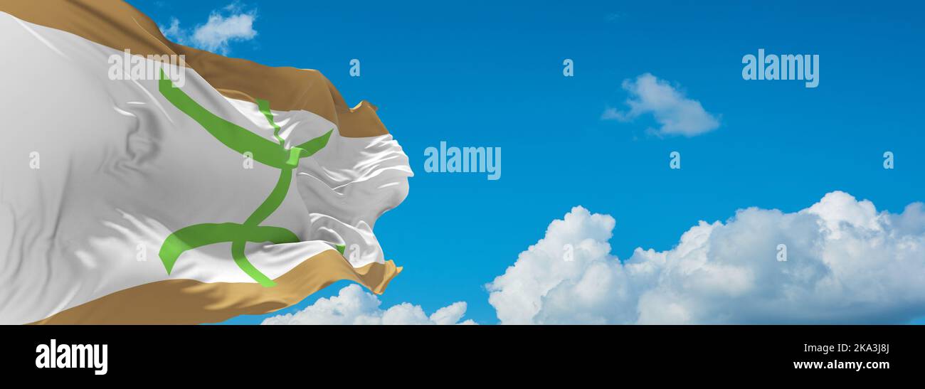 flag of Berbers Mozabite people at cloudy sky background, panoramic ...