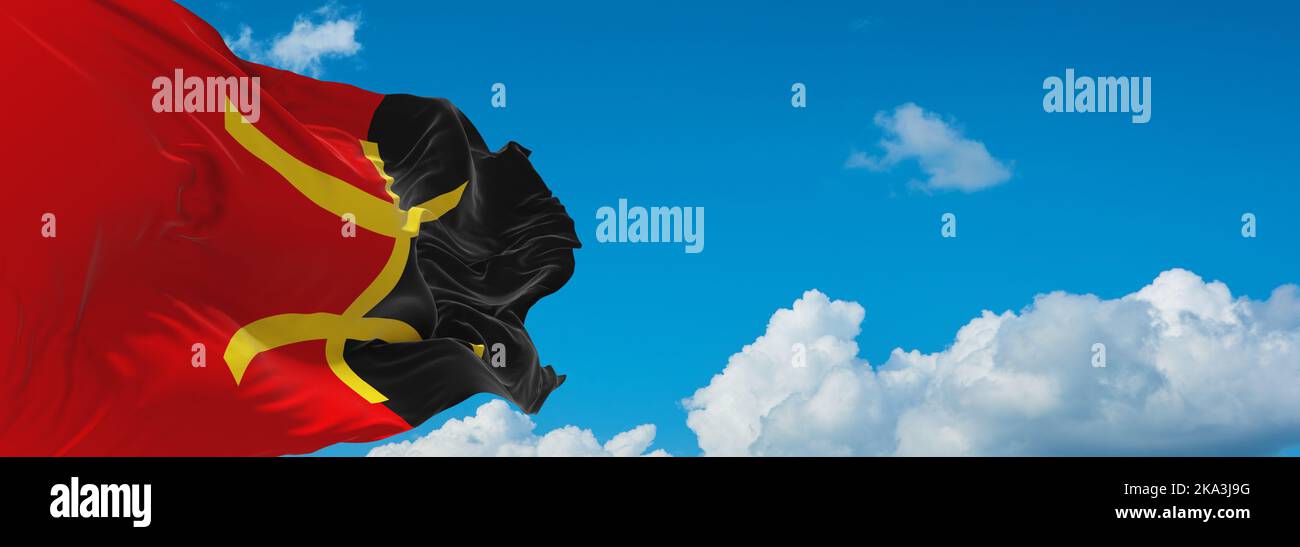 flag of Berbers Siwi people at cloudy sky background, panoramic view ...