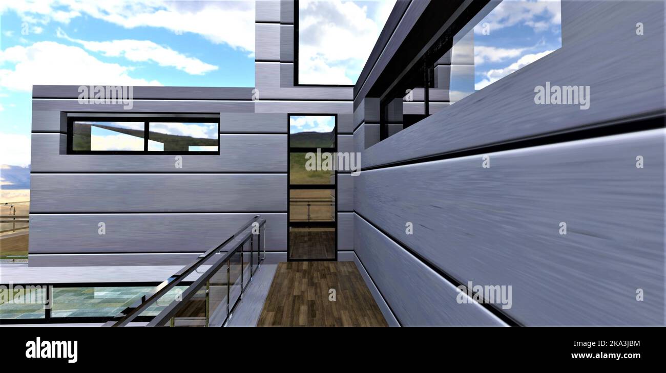The concept of a stylish balcony. Wall decoration metal insulated ...