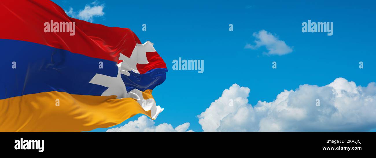 flag of Caucasus Armenian peoples Artsakh Armenians at cloudy sky ...