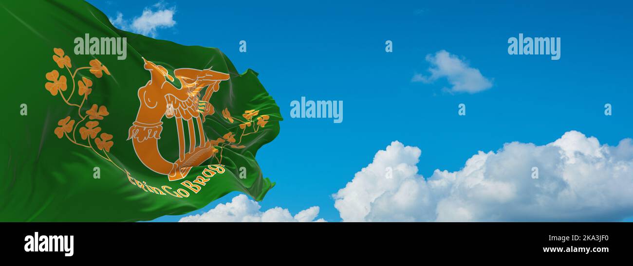 flag of British-Irish ancestry Irish Americans at cloudy sky background ...
