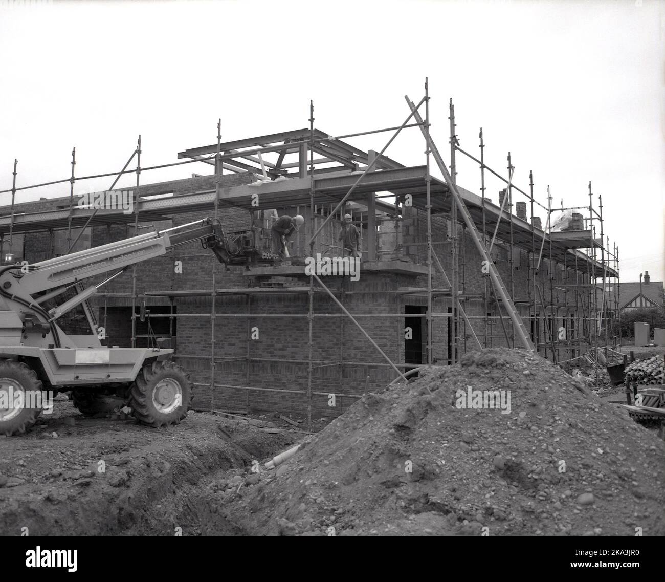 1990s, historical, construction site, new homes, England UK. Seen in ...