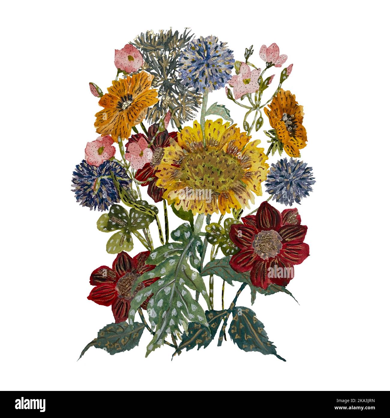 Bouquet textured flower watercolor a hand drawn Stock Photo - Alamy