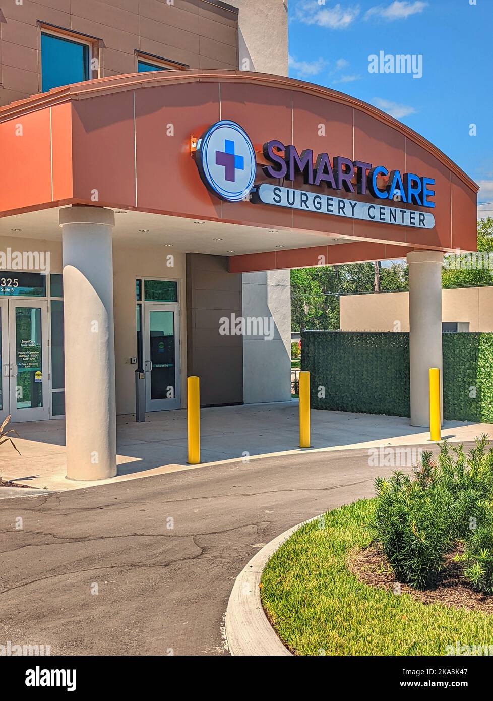 A vertical shot of an entrance of the surgery center that was just ...